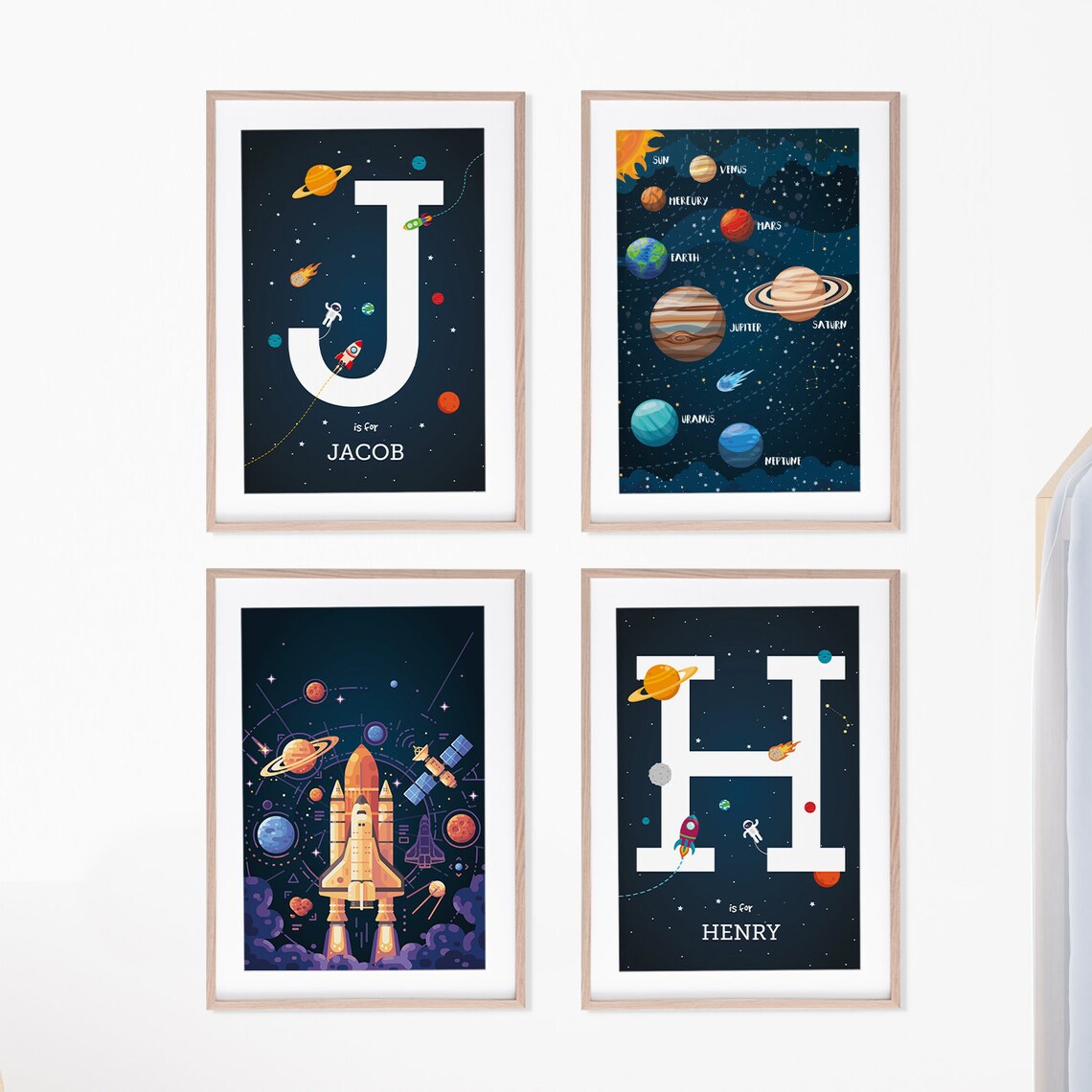 Space Wall Art Set of 4 Prints for Space Themed Bedroom, With Two ...