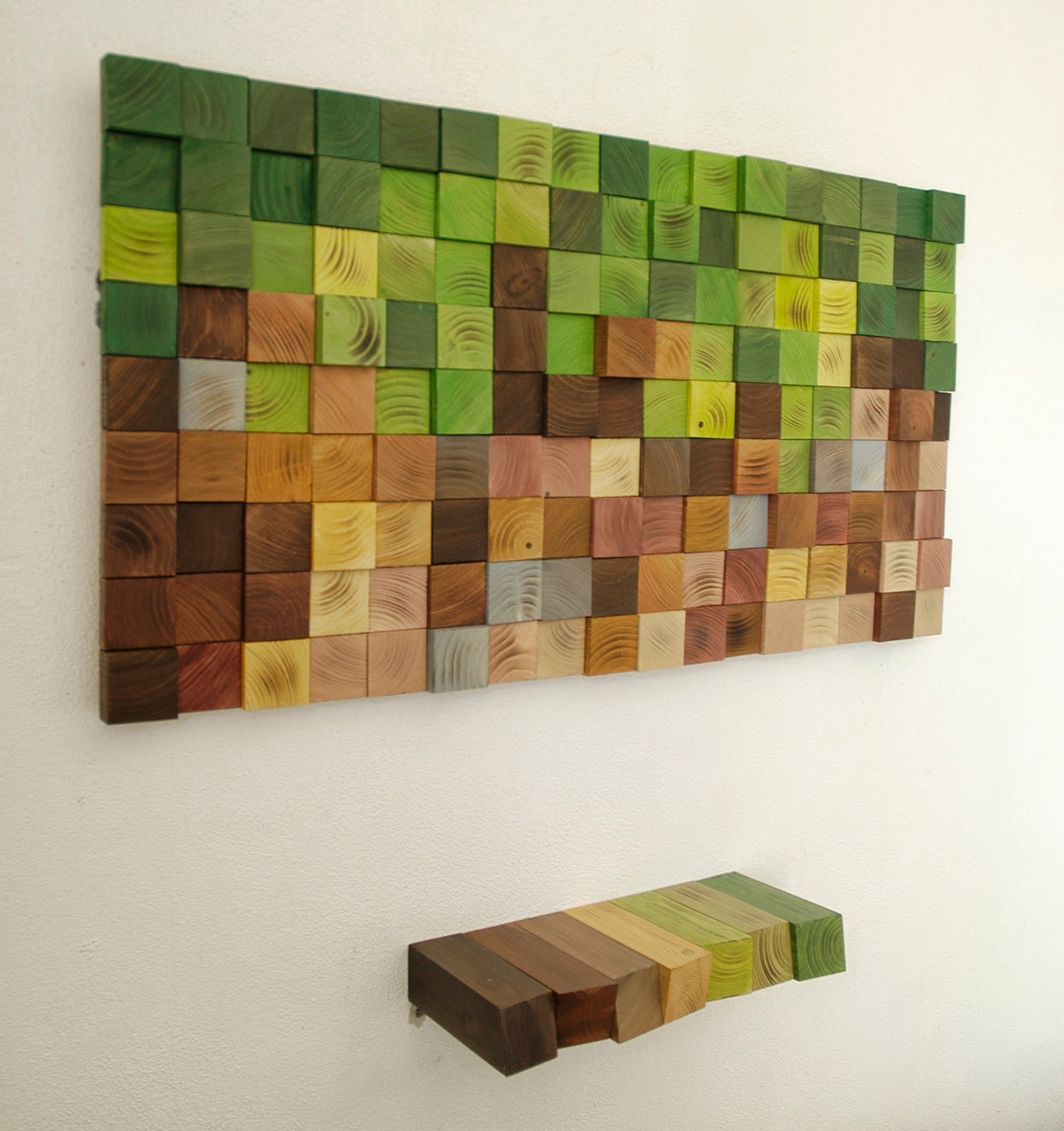Minecraft Wood Wall Art Mosaic With Floating Shelf - Etsy UK