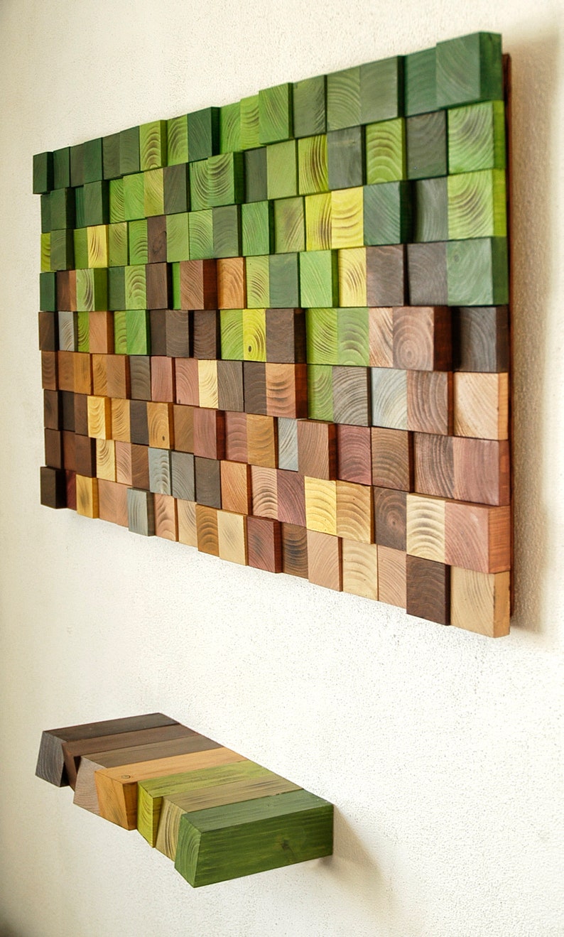Minecraft Wood Wall Art Mosaic With Floating Shelf - Etsy UK
