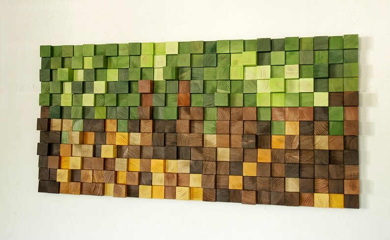 Minecraft Wood Wall Art Wood Wall Decor Wooden Mosaic - Etsy