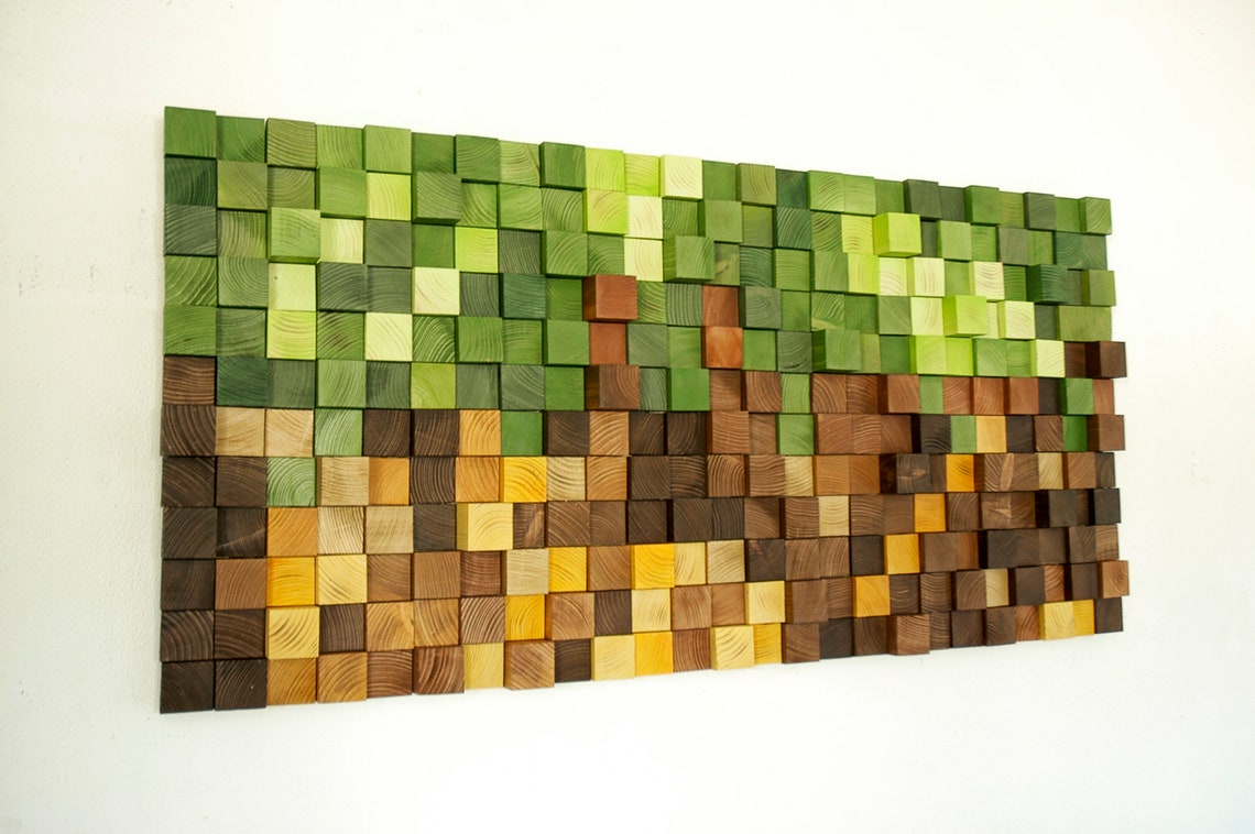 Minecraft Wood Wall Art Wood Wall Decor Wooden Mosaic - Etsy