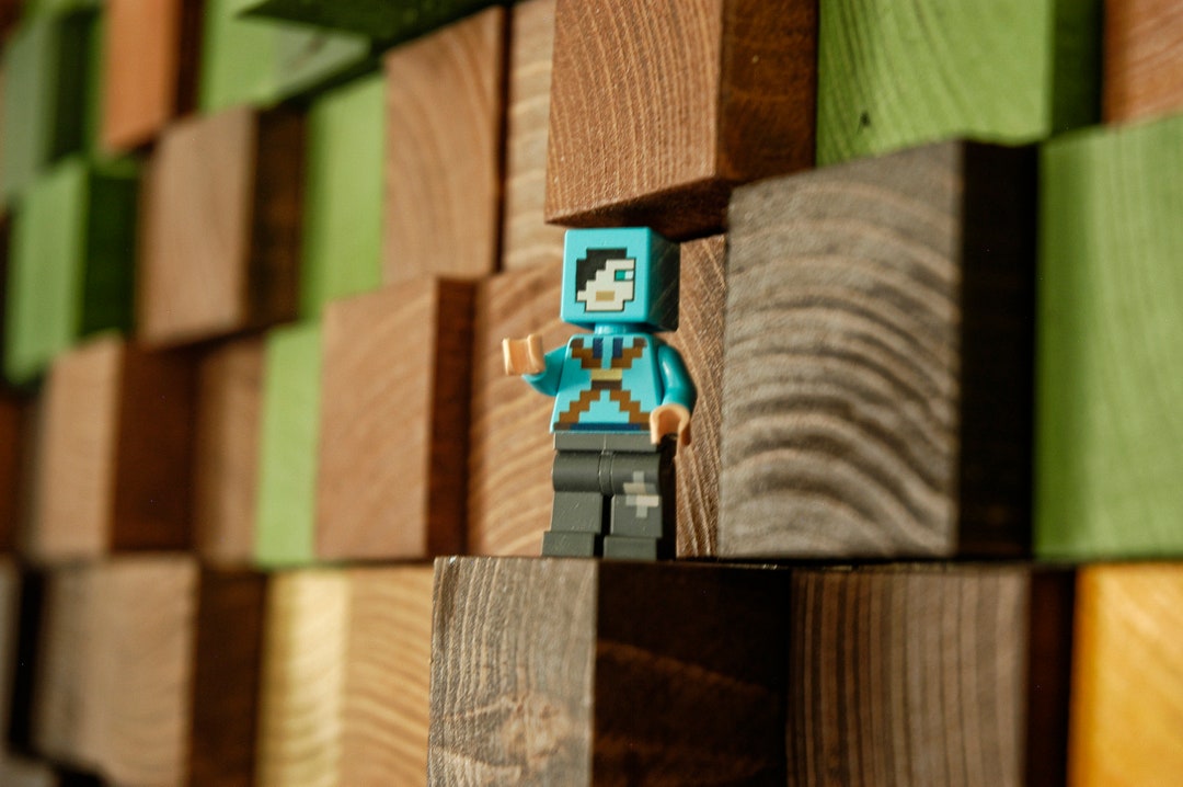 Minecraft Wood Wall Art, Wood Wall Decor, Wooden Mosaic, Abstract Wood ...