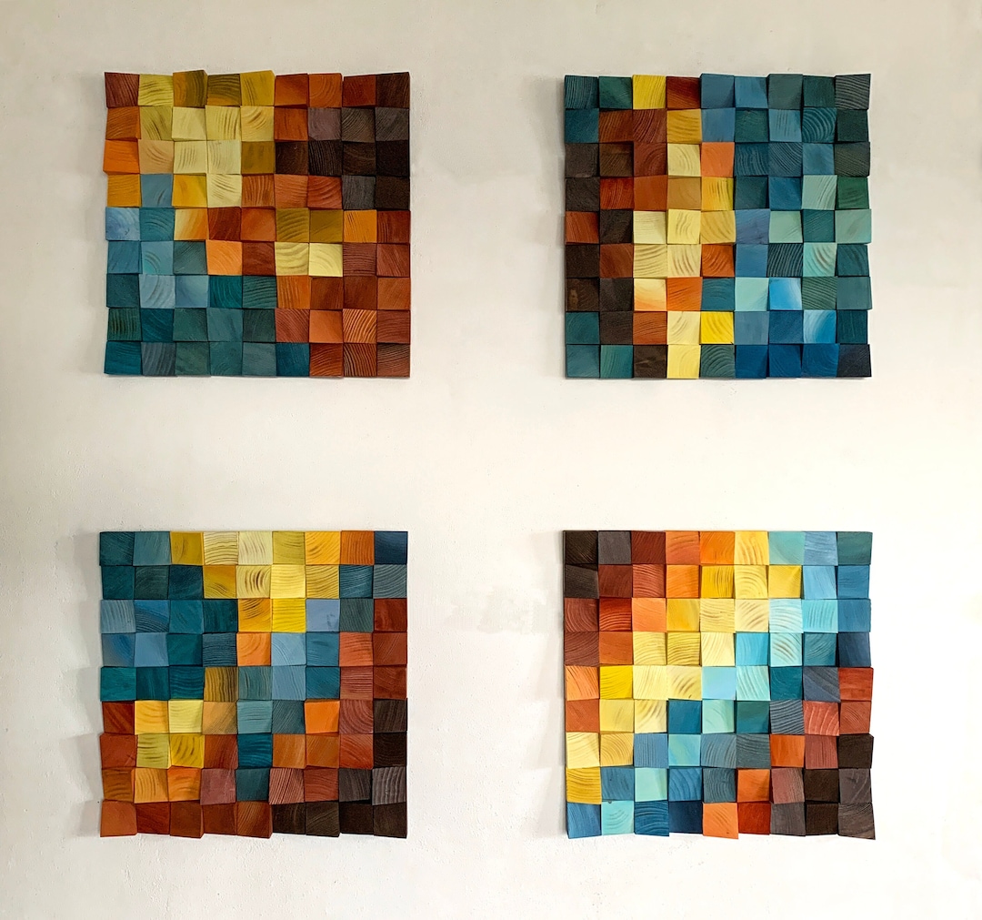 Squares Wood Wall Art, Wall Decor, Wooden Mosaic, Abstract Art, Wall ...