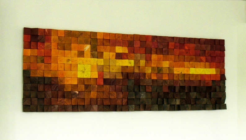 Magma Wood Wall Art Wall Decor Wooden Mosaic Abstract Art | Etsy