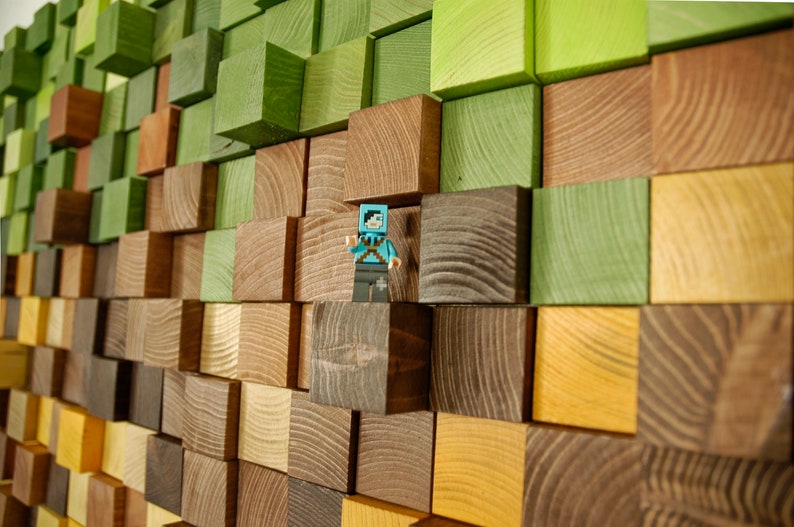 Minecraft Wood Wall Art Wood Wall Decor Wooden Mosaic - Etsy