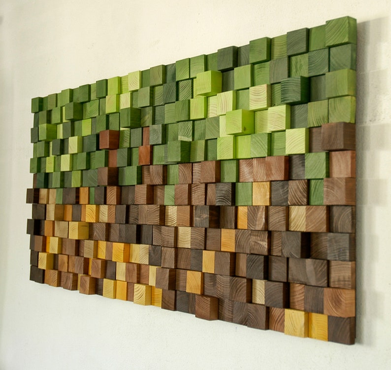Minecraft Wood Wall Art Wood Wall Decor Wooden Mosaic - Etsy