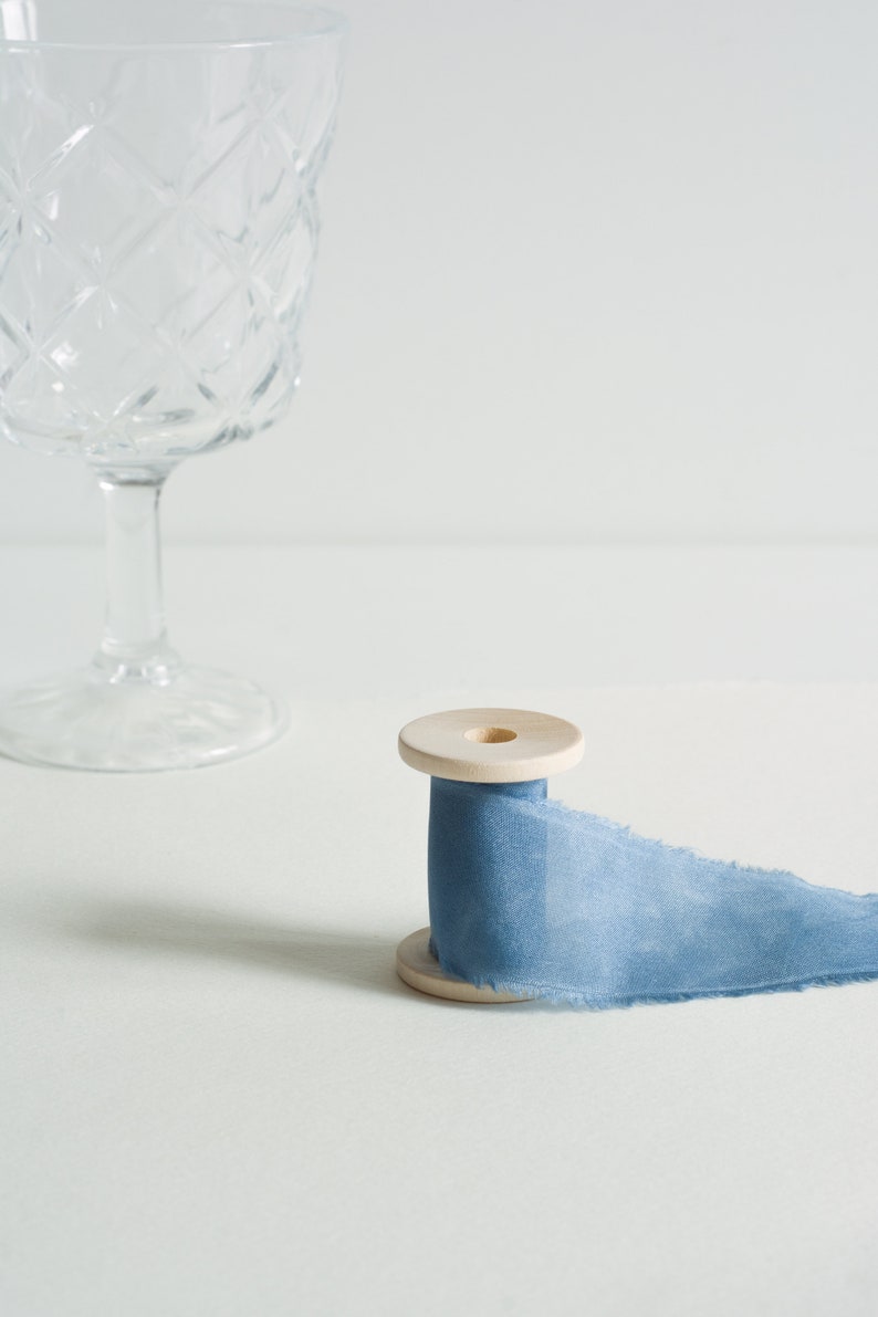 Light navy blue silk ribbon for wedding bouquets Hand Dyed | Etsy