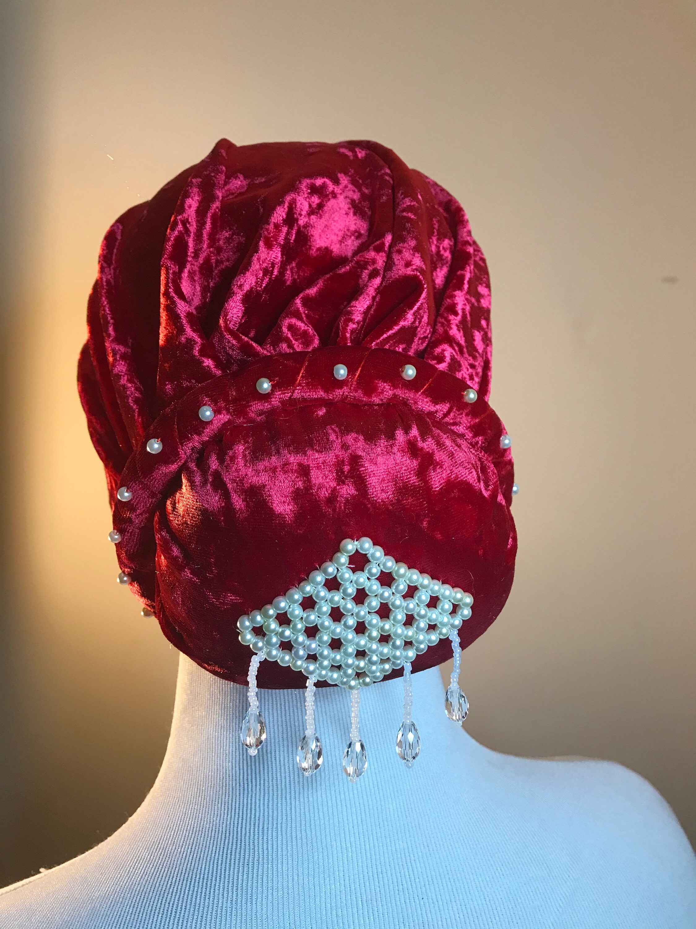 Red Low Bun Velvet Cap- Large Size - Etsy