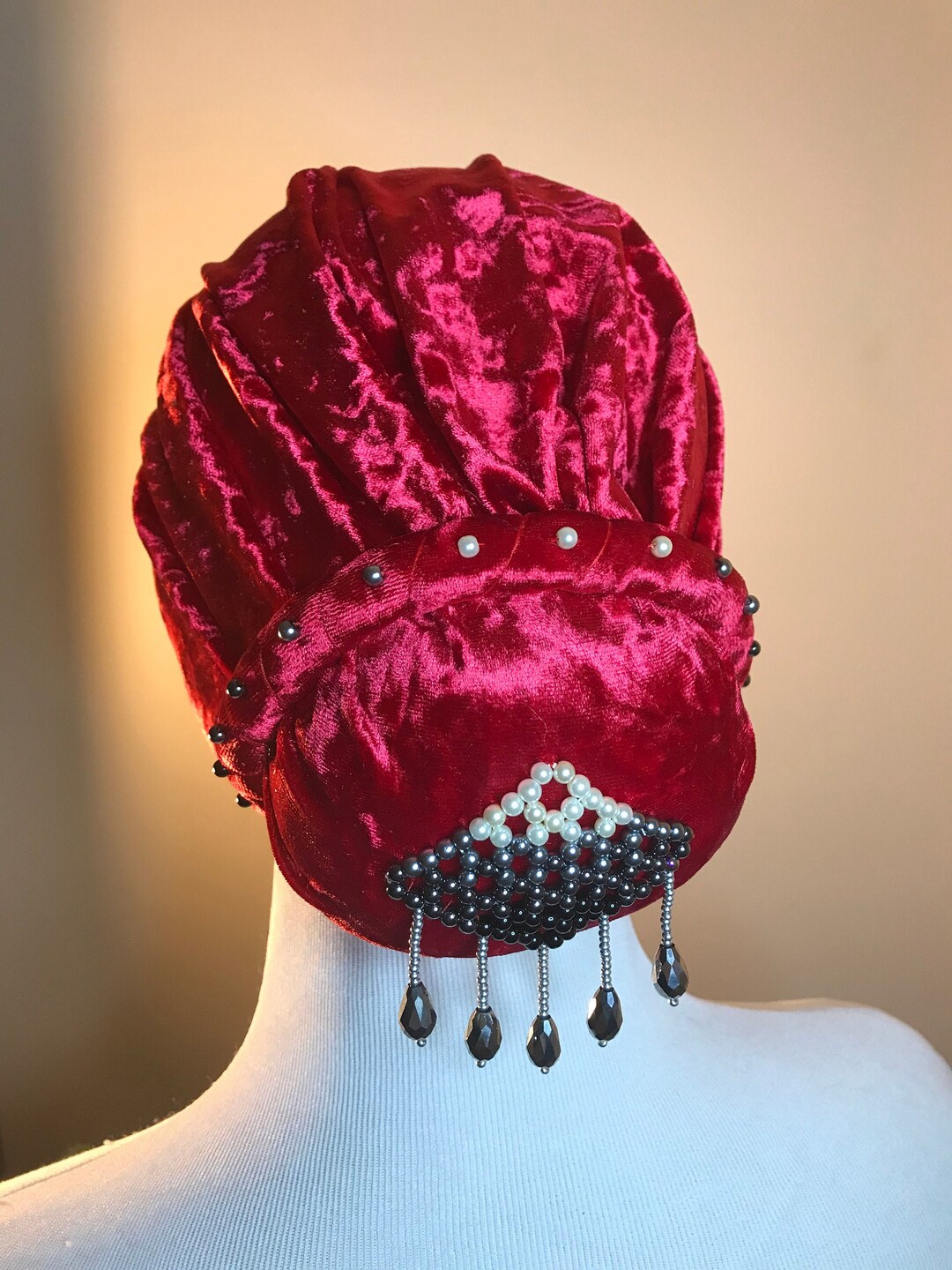 Red Low Bun Velvet Cap- Large Size - Etsy