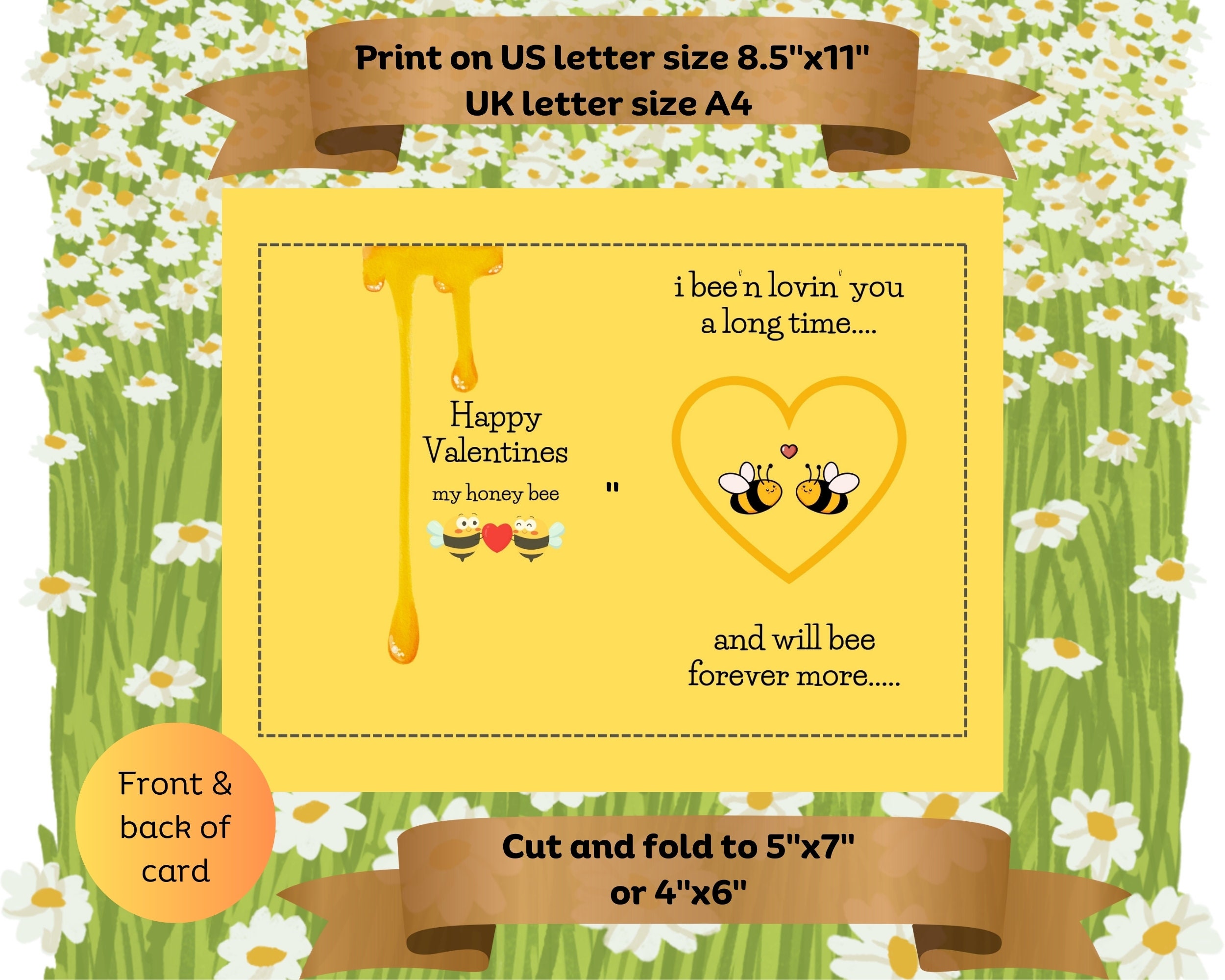 Printable, Cute Bumble Bee, Valentine's Greeting Card, Instant Digital ...
