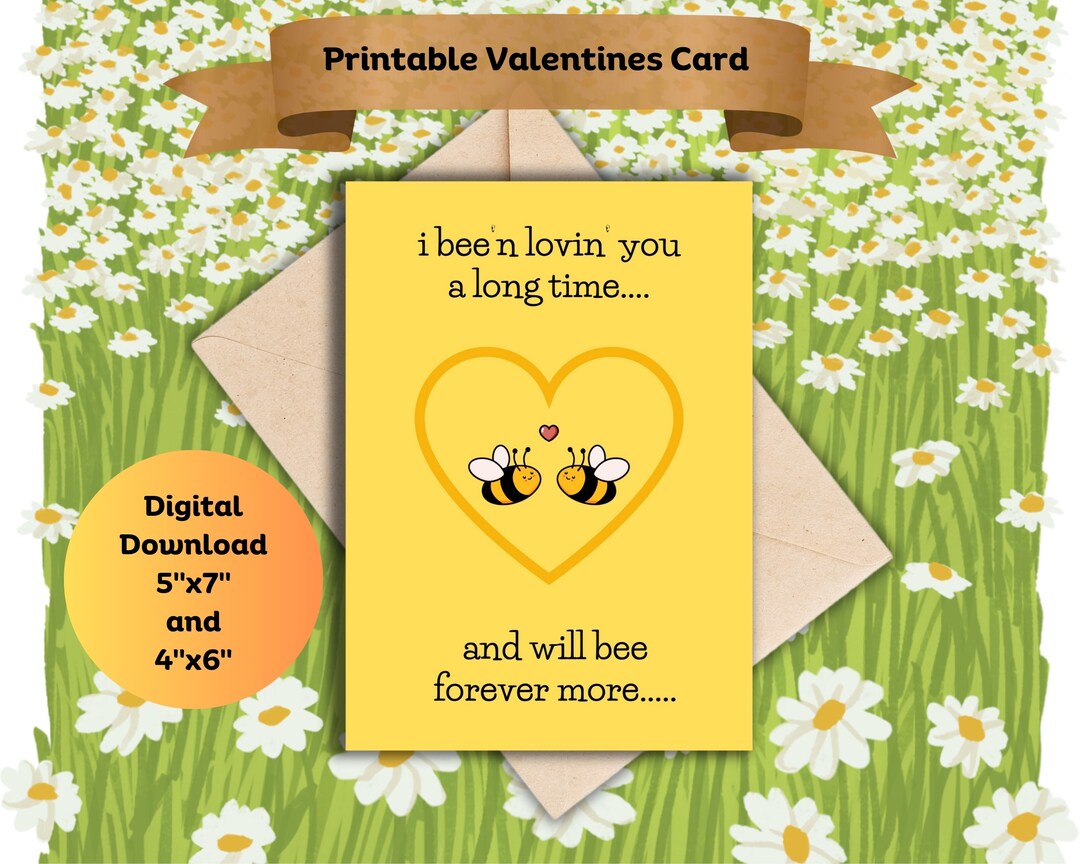Printable, Cute Bumble Bee, Valentine's Greeting Card, Instant Digital ...
