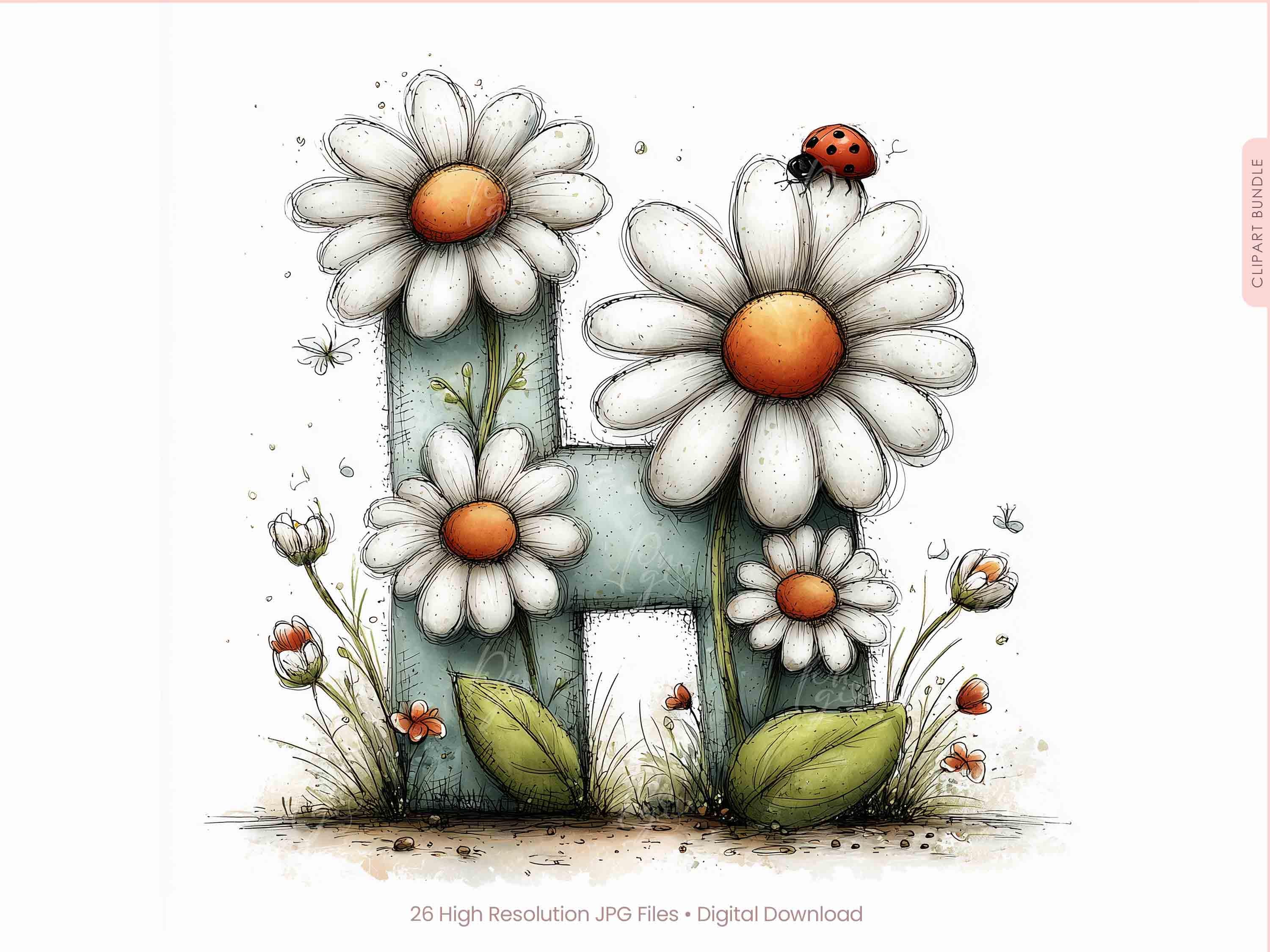 Spring Floral Alphabet Clipart Bundle, Watercolor Flower Letters A to Z ...