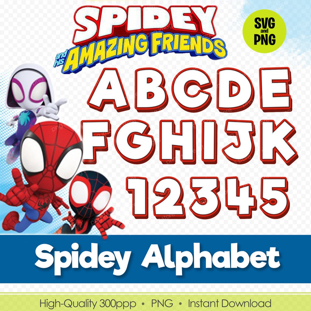 Spidey and His Amazing Friends Font SVG and PNG - Superhero Alphabet ...