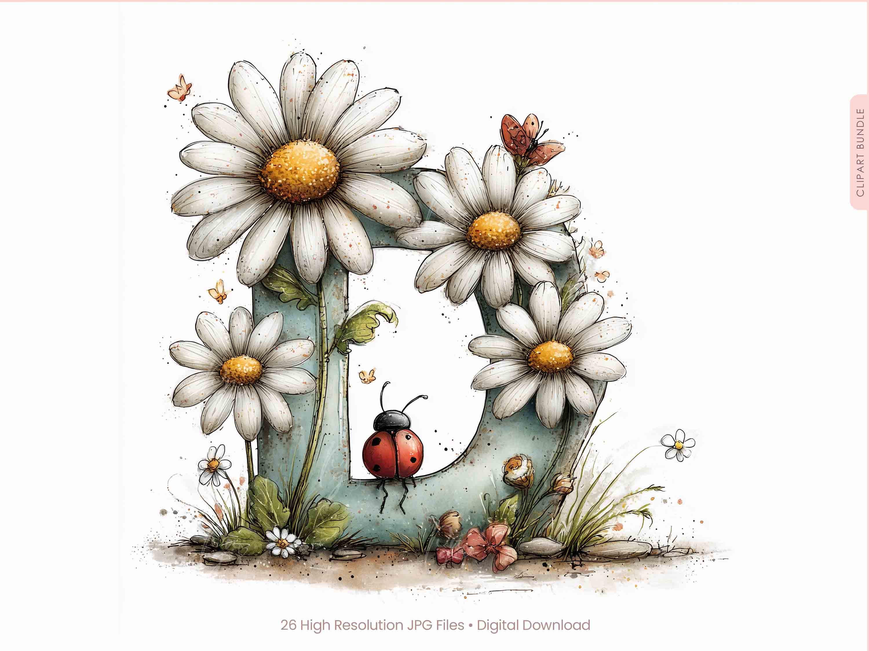 Spring Floral Alphabet Clipart Bundle, Watercolor Flower Letters A to Z ...