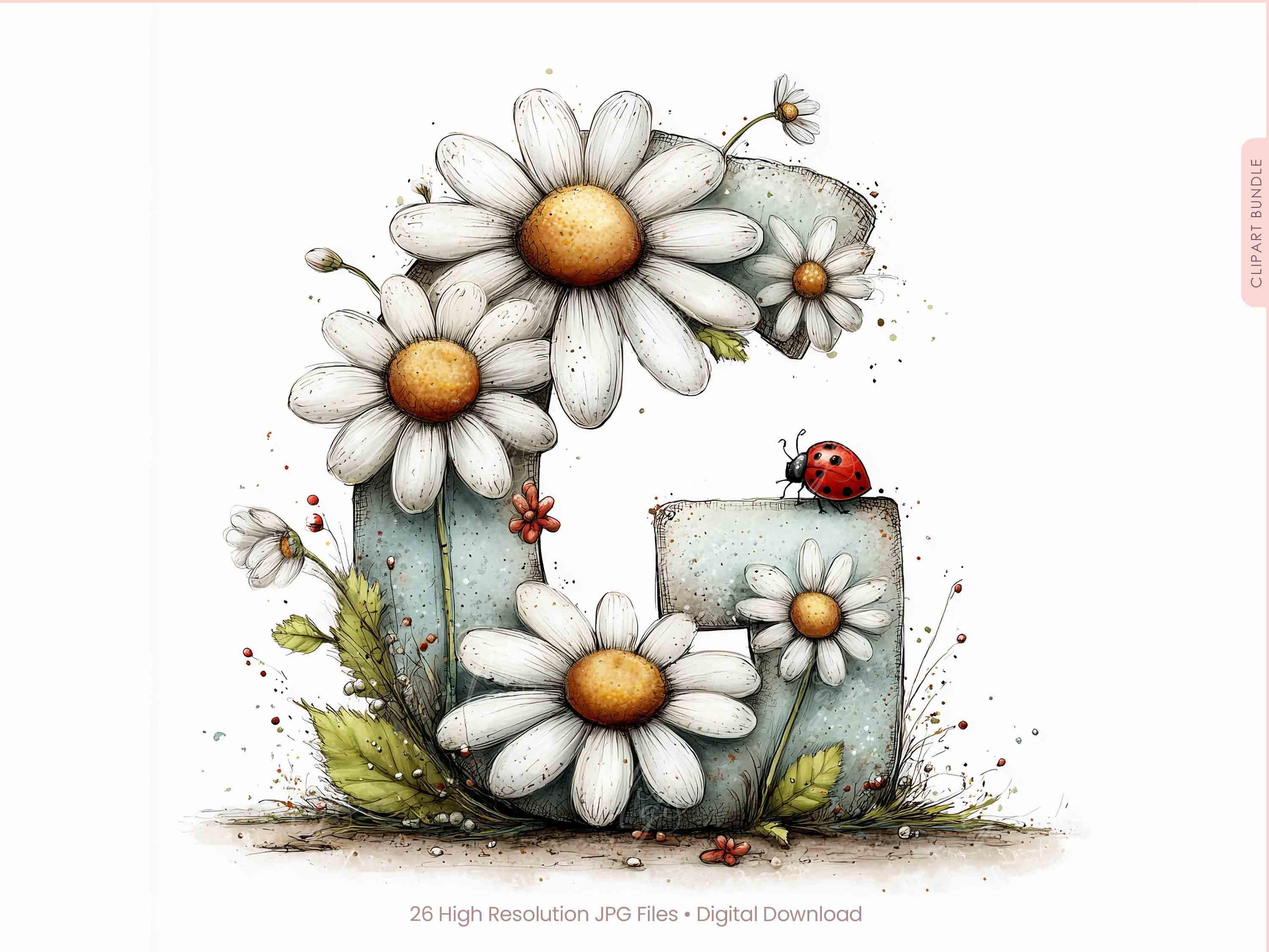 Spring Floral Alphabet Clipart Bundle, Watercolor Flower Letters A to Z ...