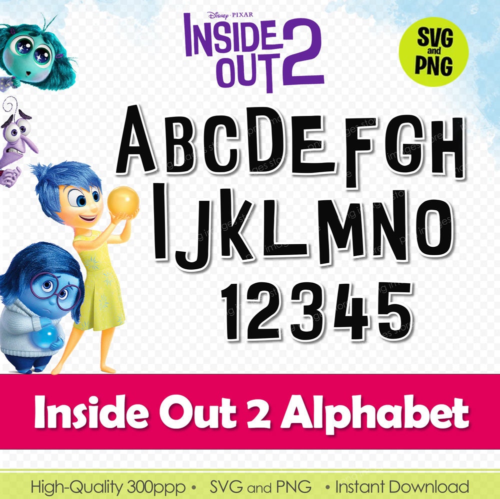 Inside Out Font PNG and SVG Alphabet, Numbers, Letters for Birthday ...