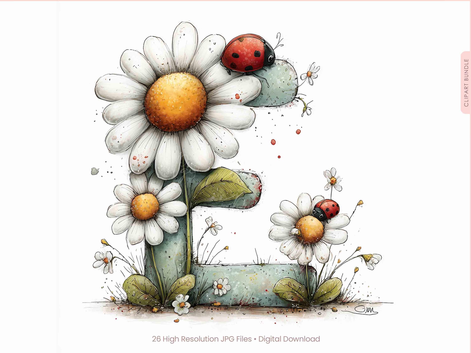 Spring Floral Alphabet Clipart Bundle, Watercolor Flower Letters A to Z ...