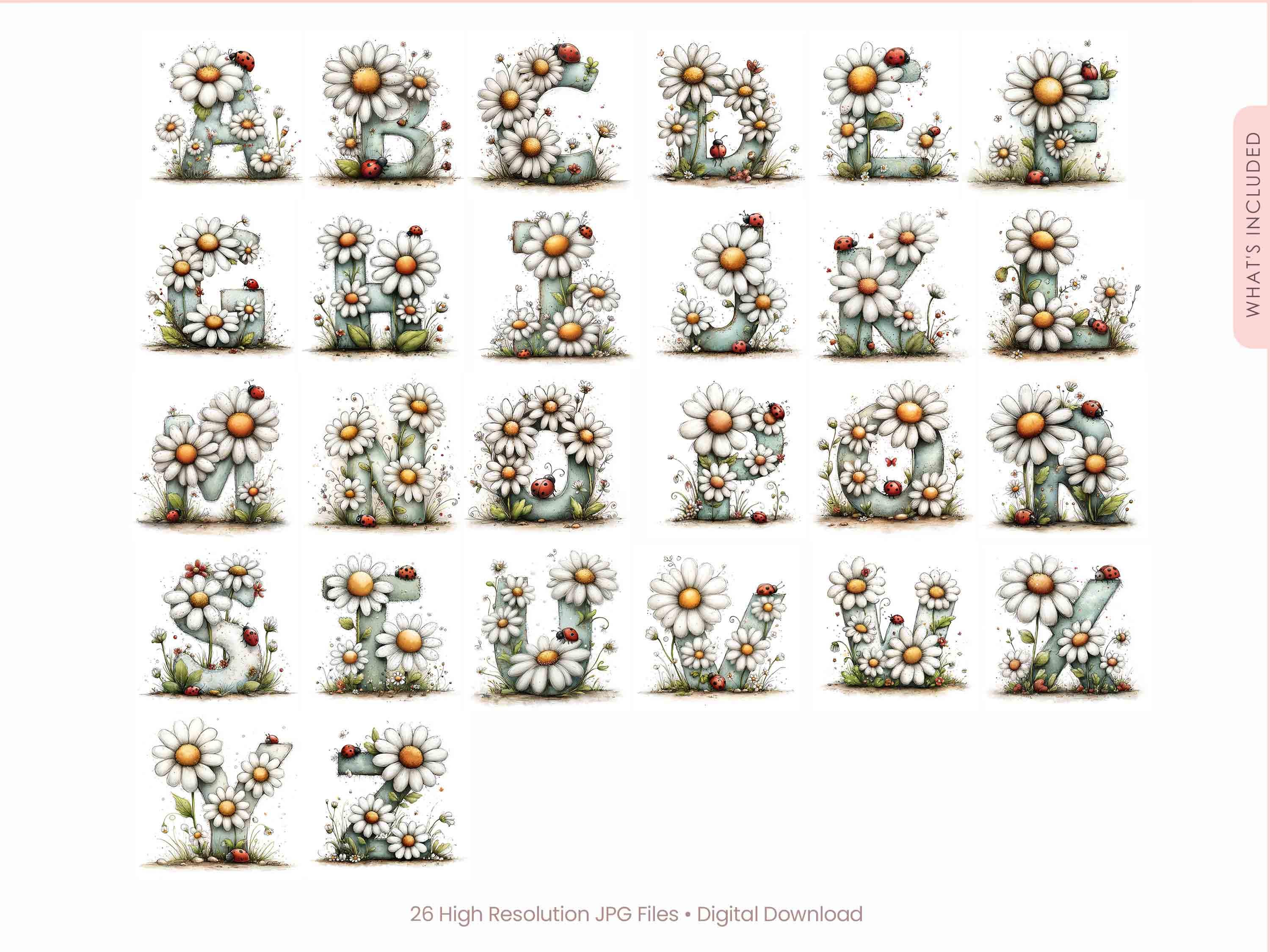 Spring Floral Alphabet Clipart Bundle, Watercolor Flower Letters A to Z ...