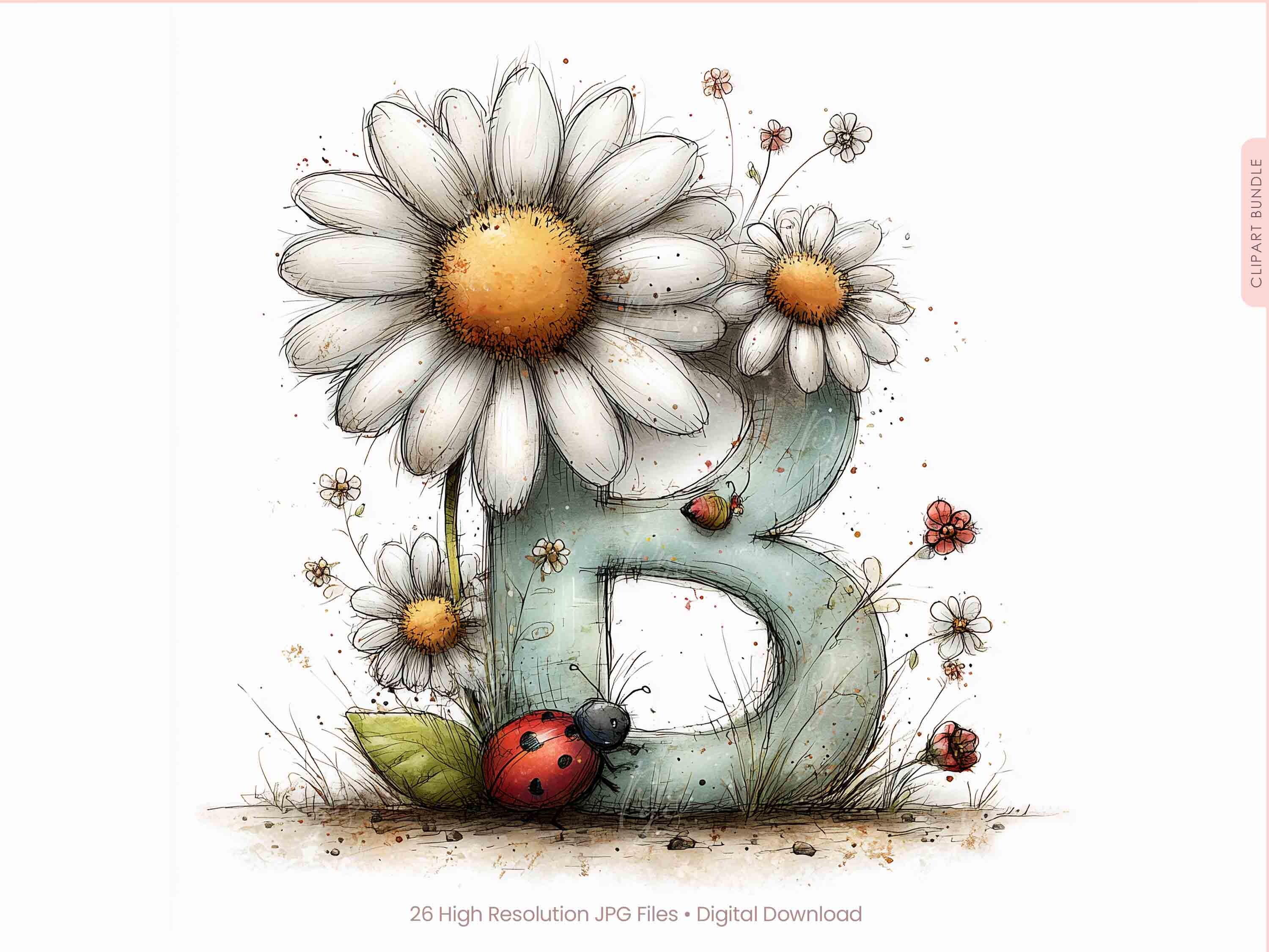 Spring Floral Alphabet Clipart Bundle, Watercolor Flower Letters A to Z ...
