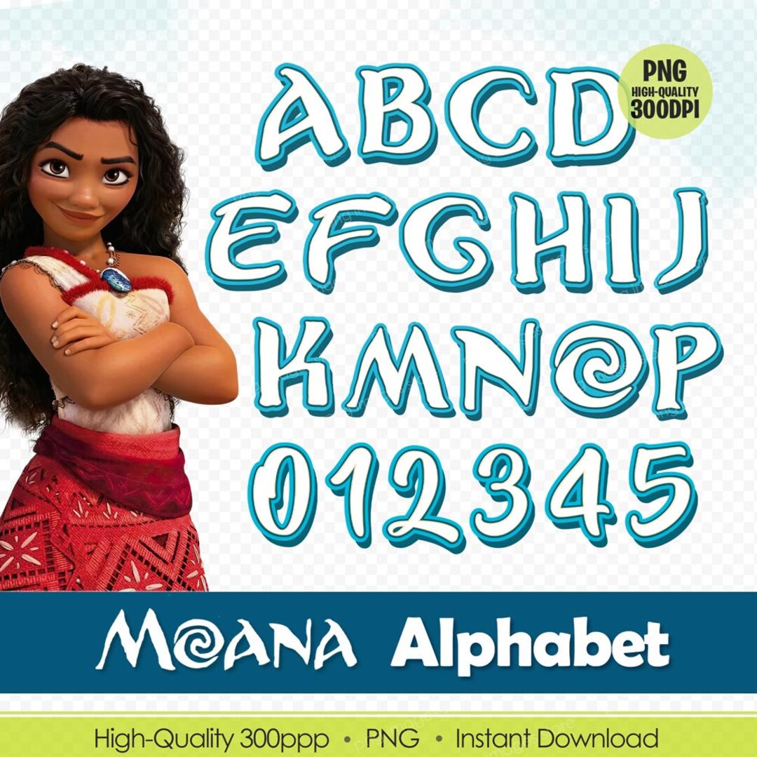 Moana Font PNG - Moana 2 Alphabet, Numbers & Letters - Digital Download ...