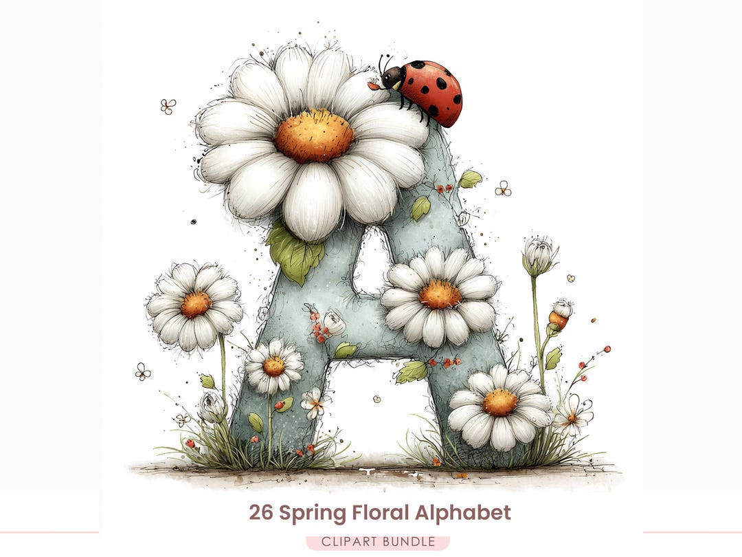 Spring Floral Alphabet Clipart Bundle, Watercolor Flower Letters A to Z ...