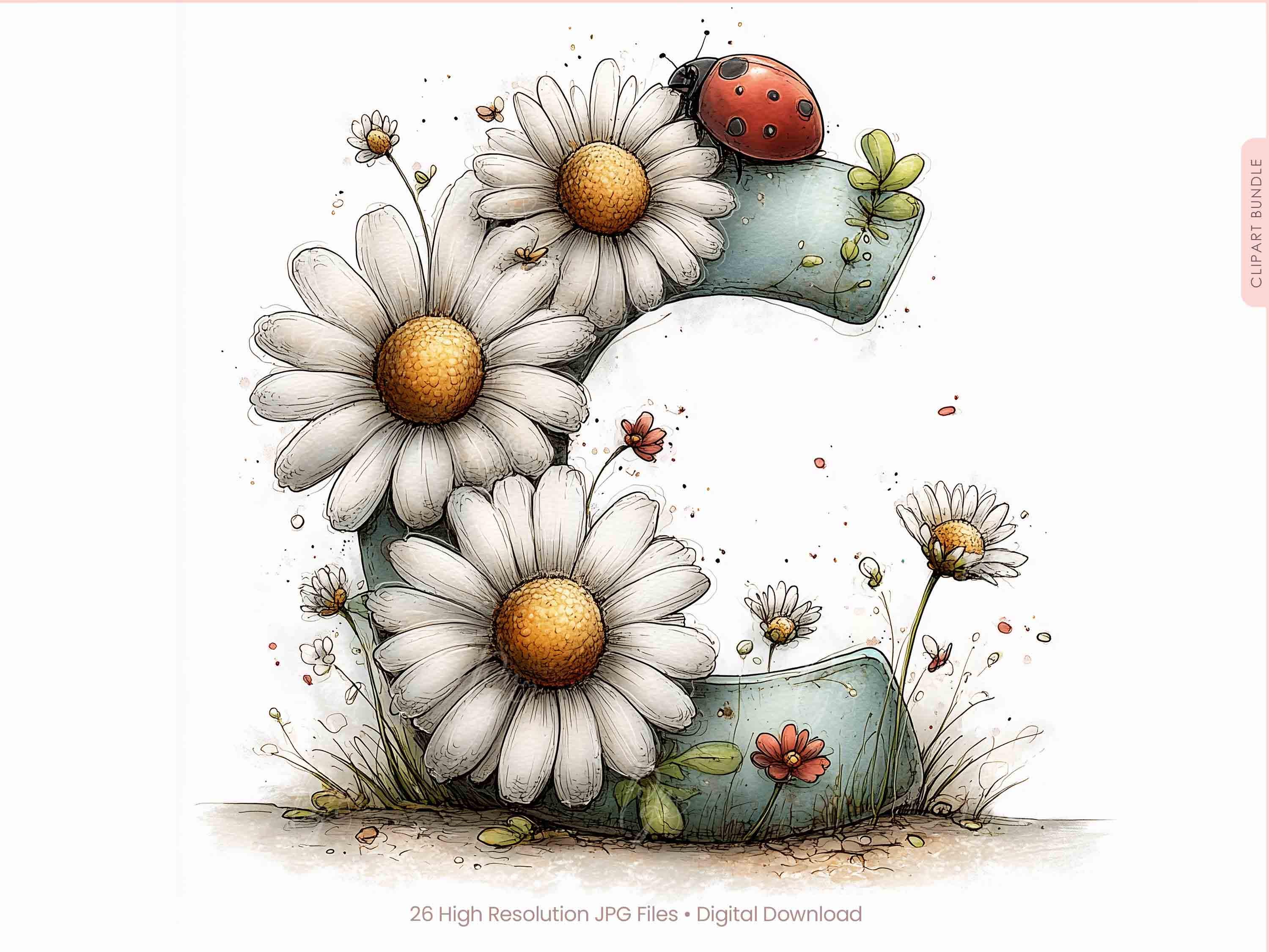 Spring Floral Alphabet Clipart Bundle, Watercolor Flower Letters A to Z ...