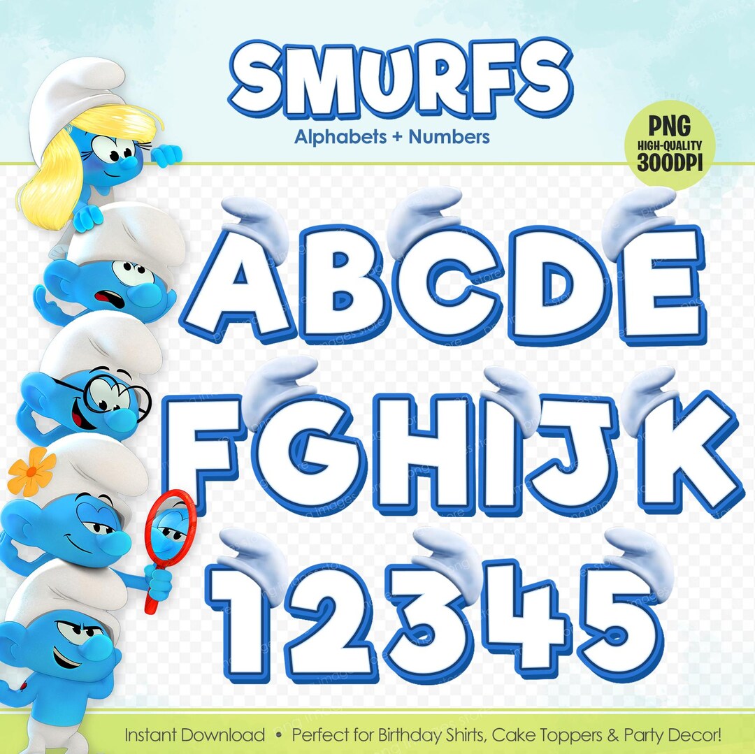 Smurfs Alphabet and Numbers PNG Bundle - Blue Cartoon Letters for ...