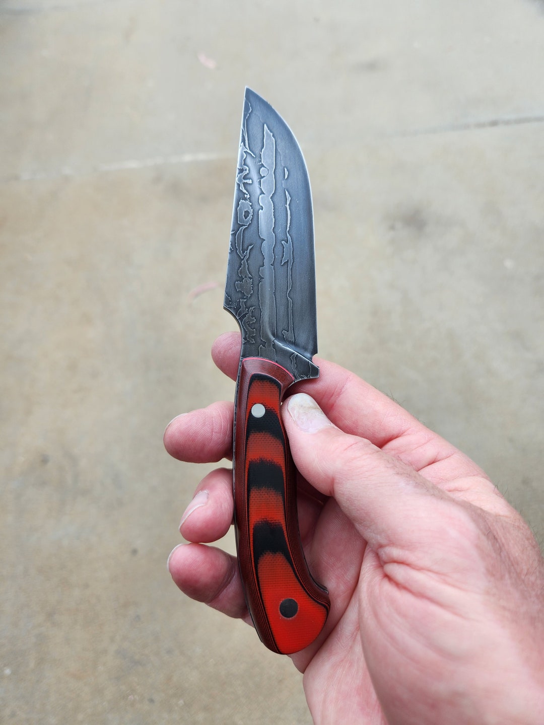 Hand Forged Small Damascus Hunting Knife and Custom Tooled Leather ...