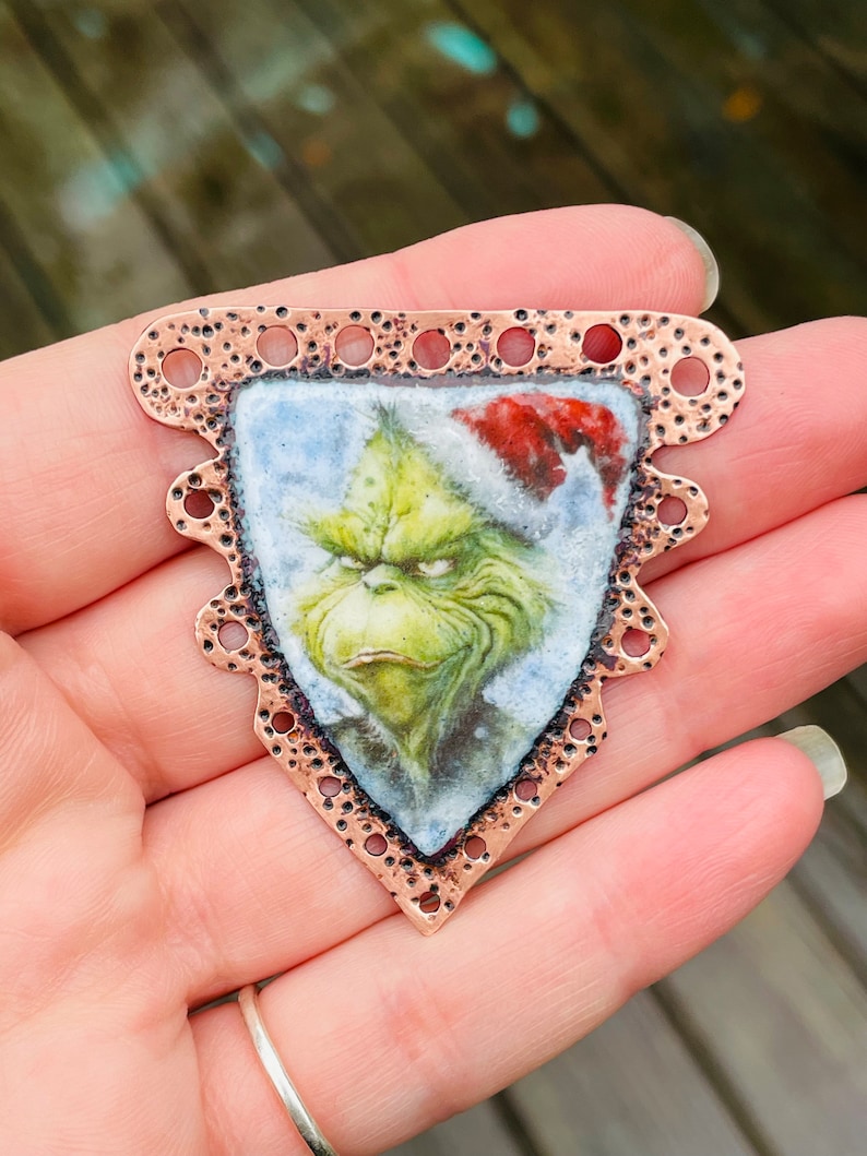 Grinch Pendant Handmade Grinch Pendant Glass Enameled Copper - Etsy