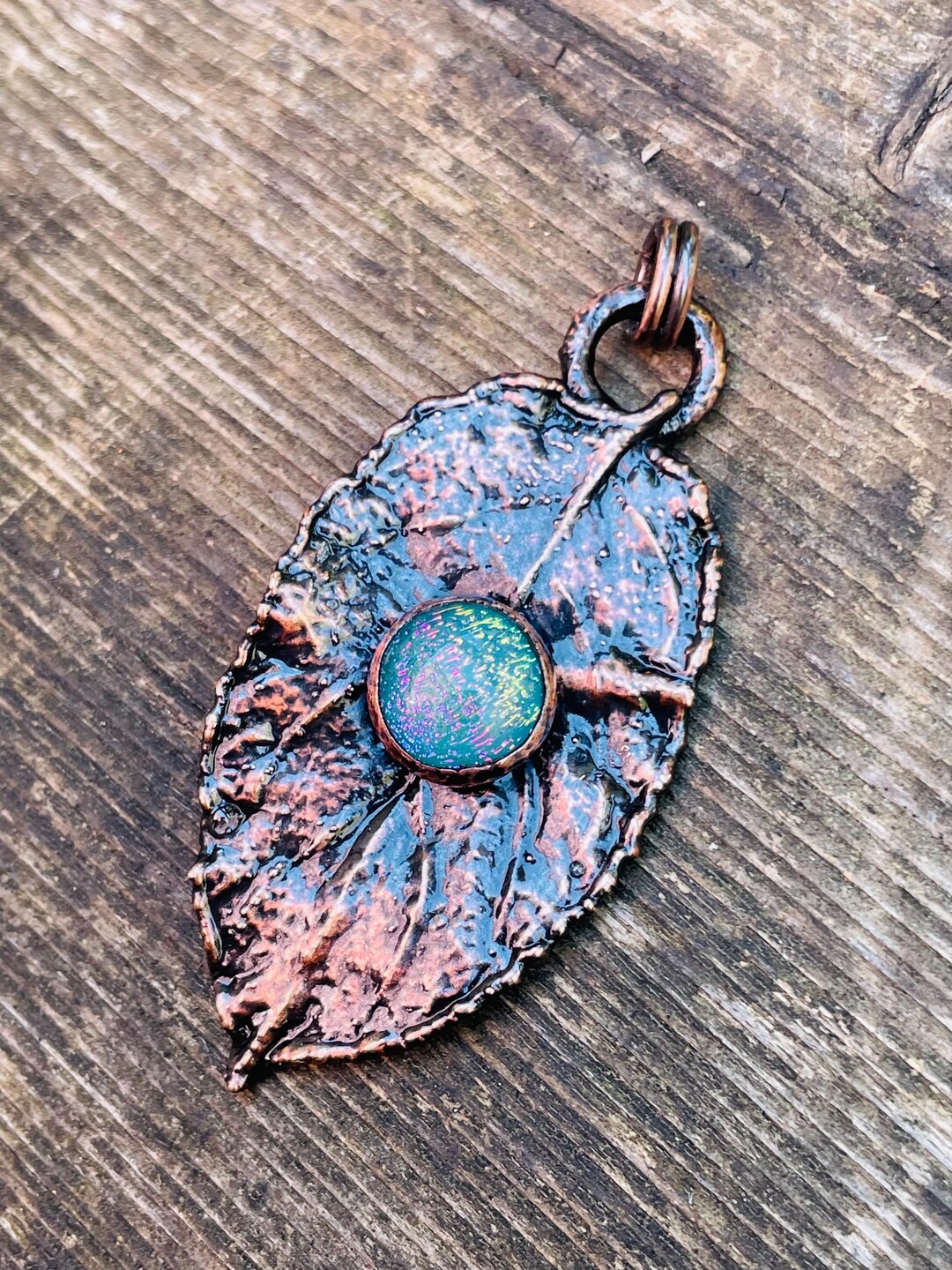 Real Fall Leaf Pendant Real Leaf With Dichroic Glass in Copper Handmade ...