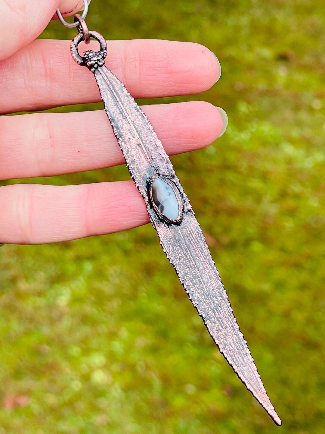 REAL Weeping Willow Leaf Pendant in Copper With Faceted Dendrite Opal ...