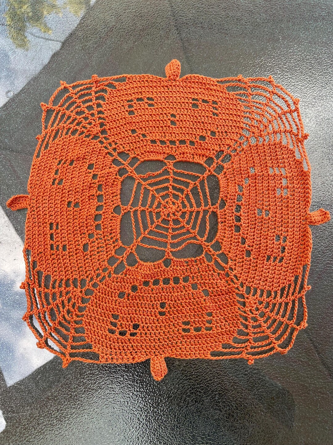 Crocheted Jack-o-lantern Doily | Pumpkin Doily | Crocheted Halloween ...
