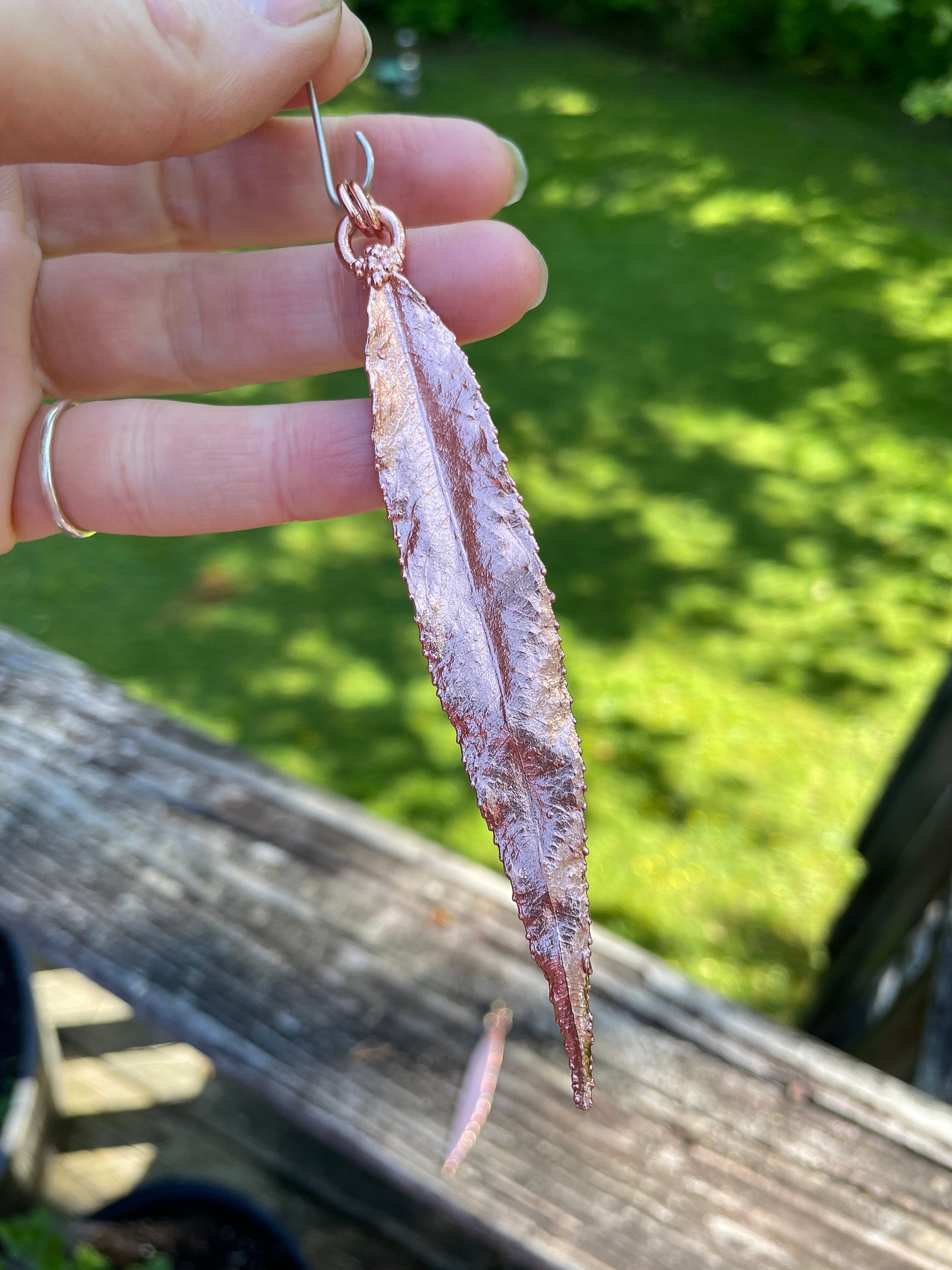 REAL WEEPING WILLOW Leaf Pendant in Copper Leaf Fall Leaf Artisan Willow Leaf Real Copper Leaf ...