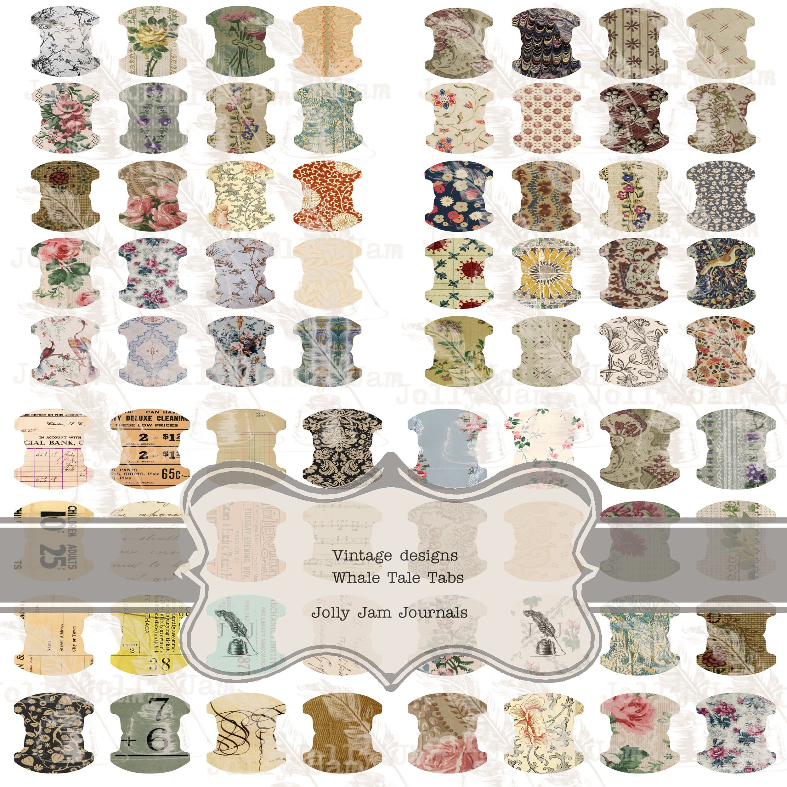 Junk Journal Kit, Junk Journaling 72 Whale Tail Page Tabs, Vintage Wall ...