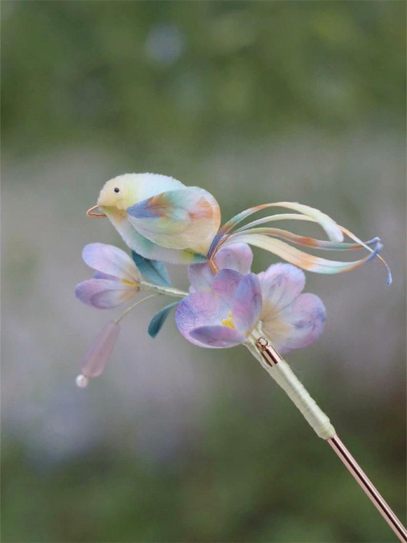 Purple Fat Bird Velvet Flower Hairpin,handmade Peach Blossom Hairpin ...