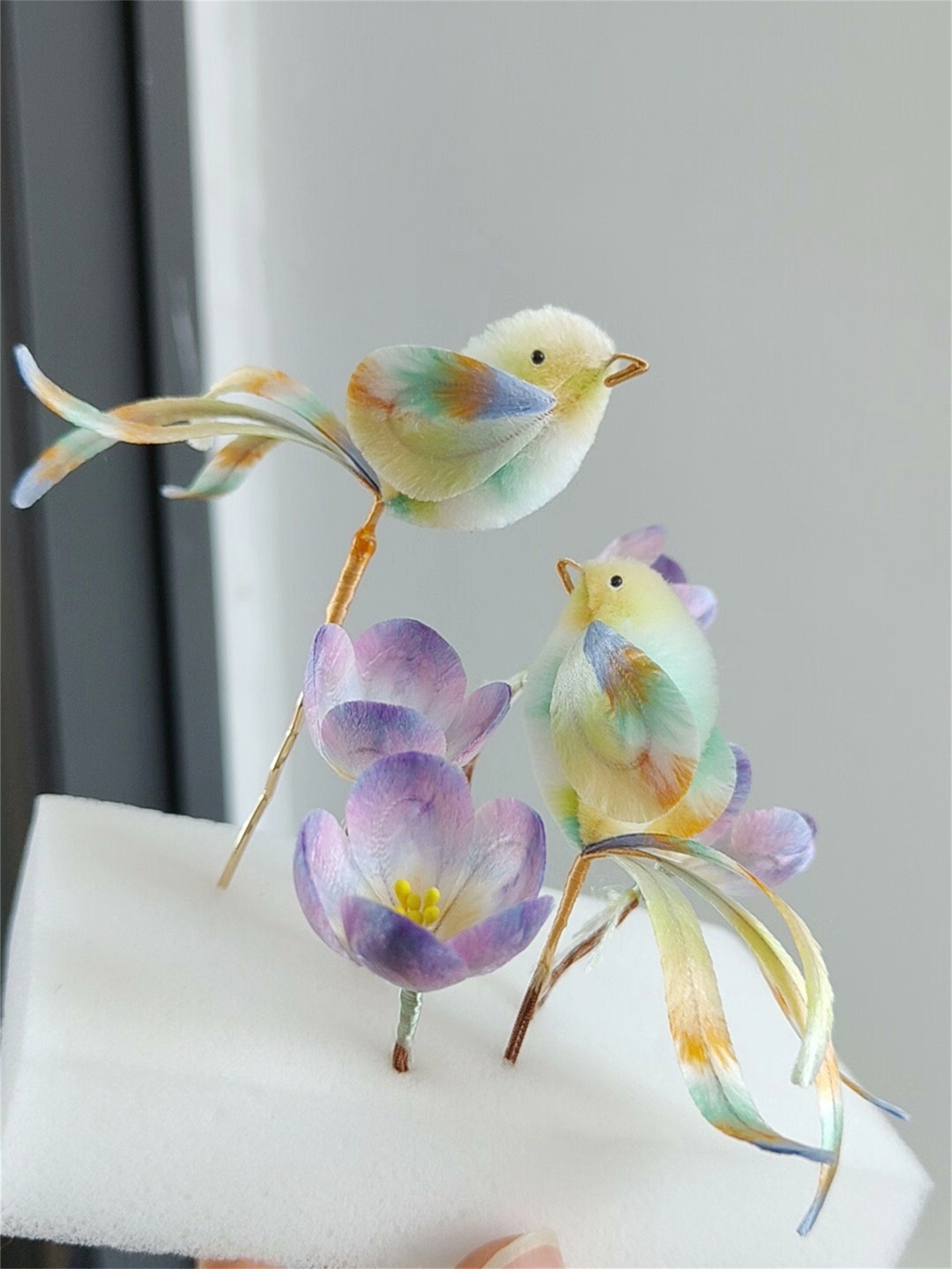 Purple Fat Bird Velvet Flower Hairpin,handmade Peach Blossom Hairpin ...