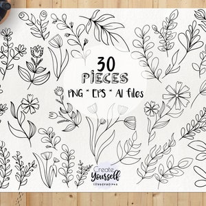 Hand Drawn Floral Elements - Doodle Leaves Clipart, Floral Doodle ...
