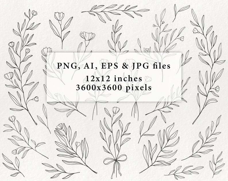 Modern Floral Illustrations - Doodle Leaves Clipart, Floral Elements ...