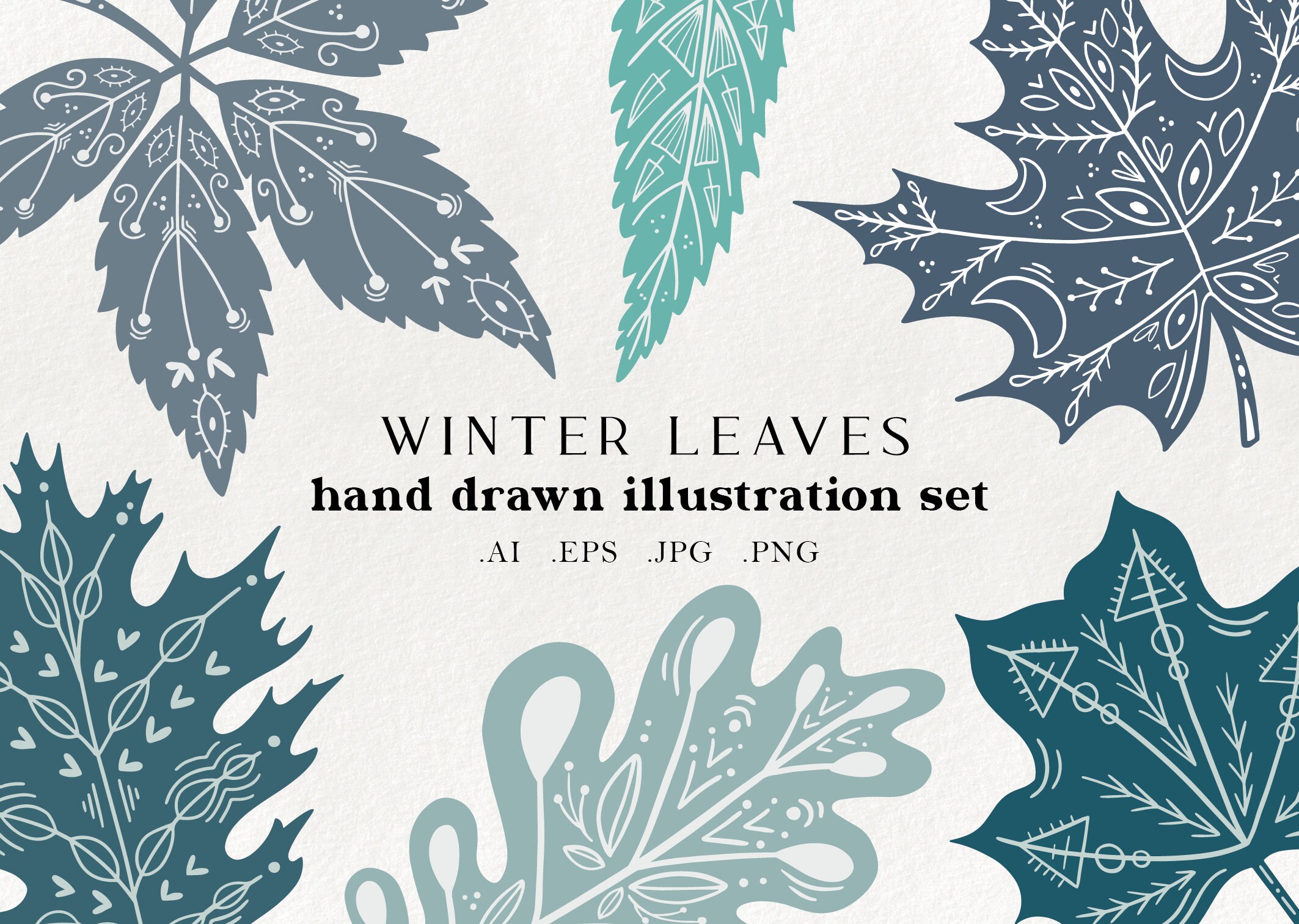 Winter Leaves Clip Art - Modern Scandinavian Leaves Clipart, Doodle ...