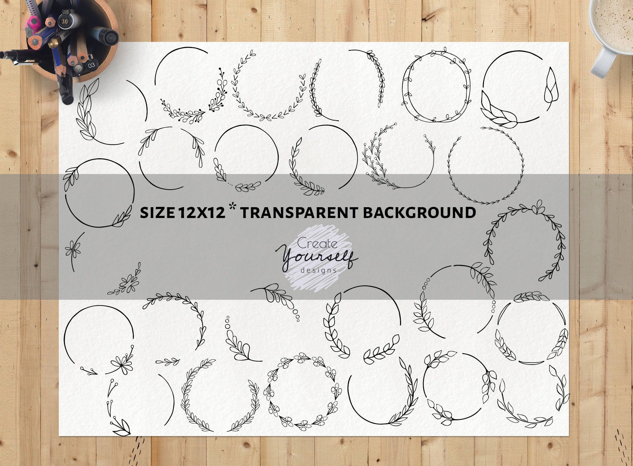 Hand Drawn Wreath Clipart Set - Doodle Wreath Clipart, Wreath Elements ...