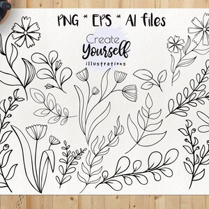 Hand Drawn Floral Elements - Doodle Leaves Clipart, Floral Doodle ...