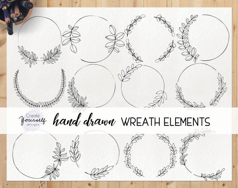 Handgezeichneter Kranz Clipart Set - Doodle Kranz Clipart, Kranz ...