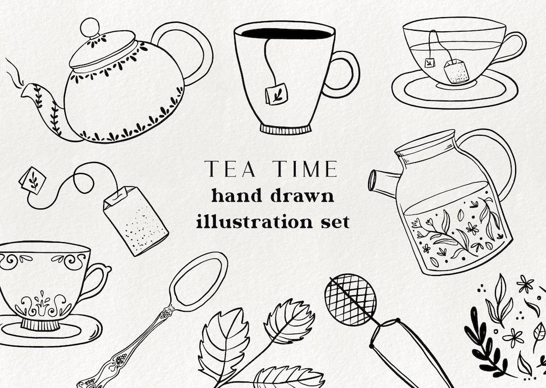 Tea Time Clip Art - Modern Scandinavian Illustrations, Doodle Tea ...