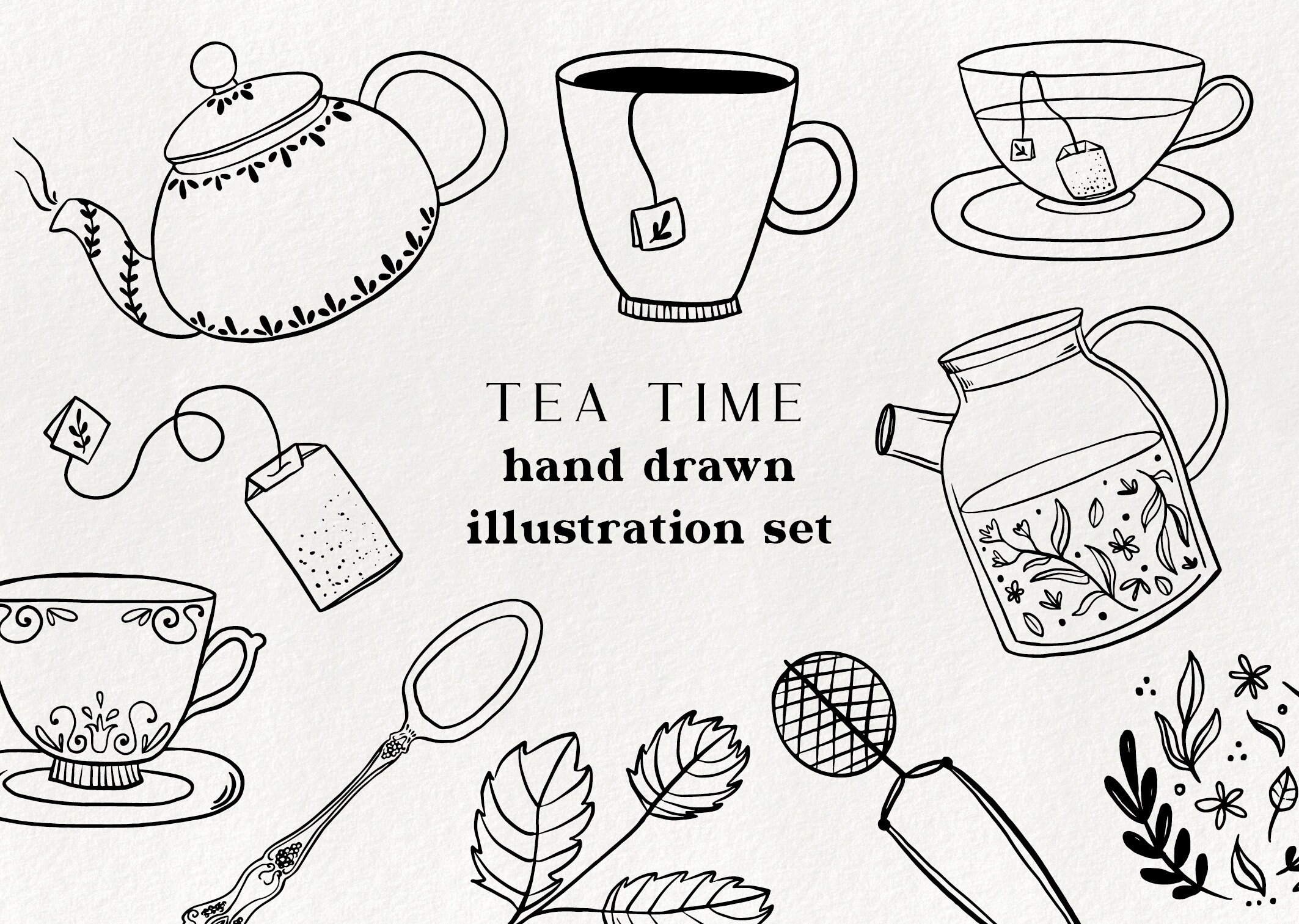 Tea Time Clip Art - Modern Scandinavian Illustrations, Doodle Tea ...