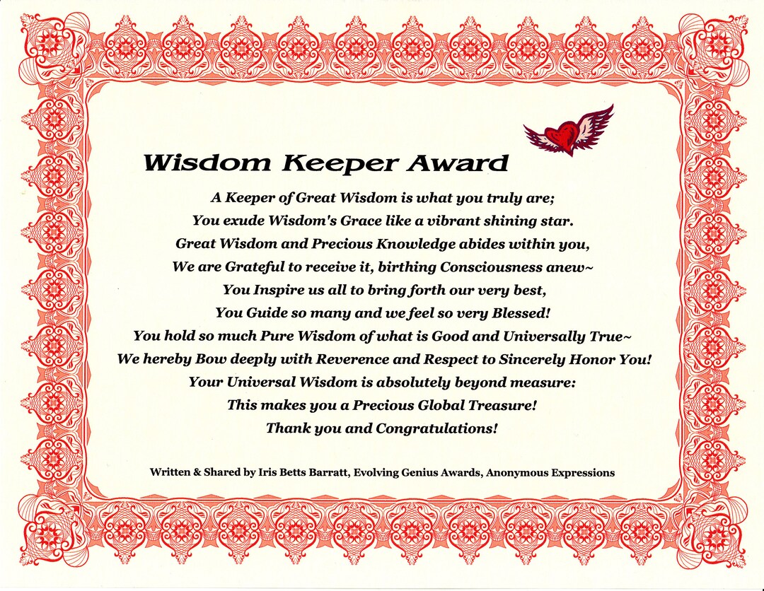 Wisdom Keeper Award, Appreciation Award, Leadership Award, Thank You ...