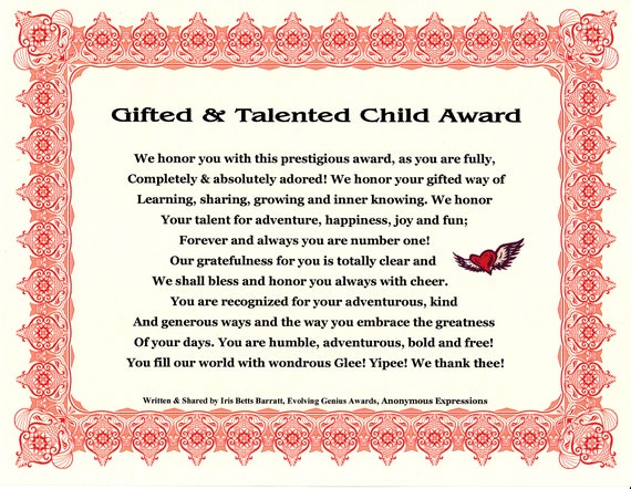 Gifted Talented Child Award Kids Award Appreciation Award - Etsy