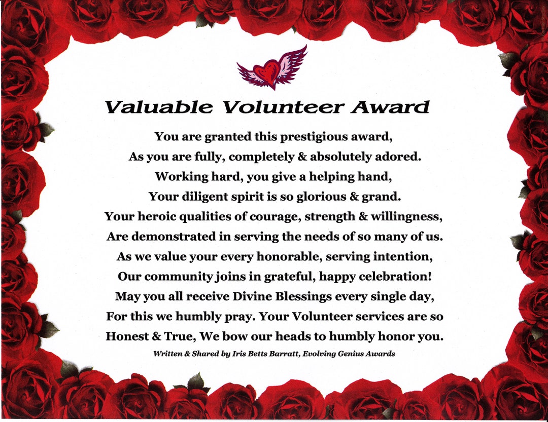 Valuable Volunteer Award, Appreciation Award, Retirement Award ...