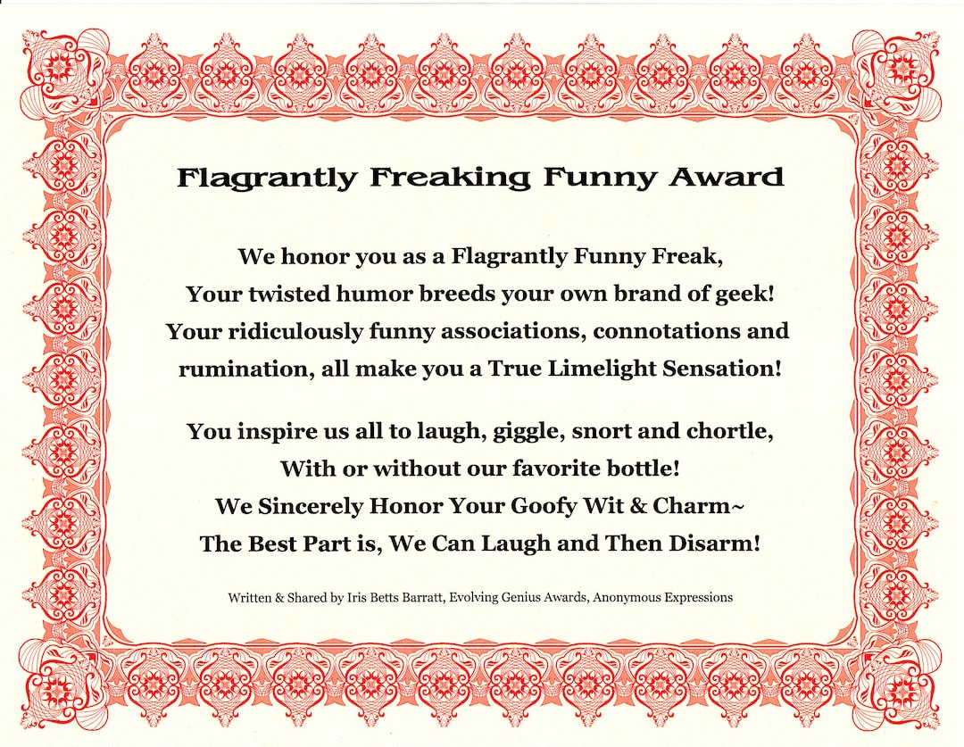 Freaking Funny Award, Anonymous Prank, Joke Award, Funny Family Award ...
