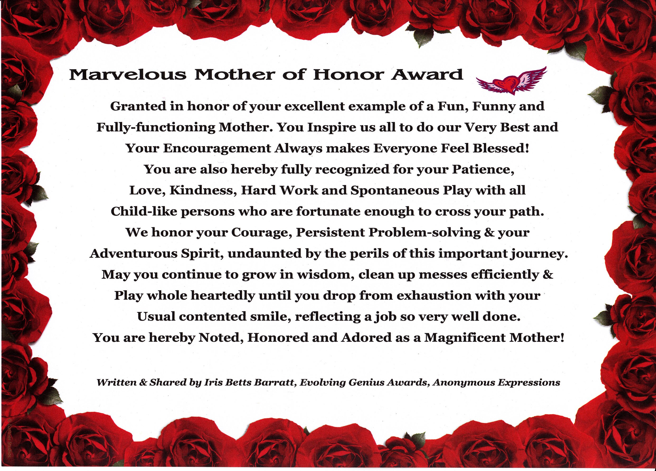 Marvelous Mother Award, Appreciation Award, Grandmother Award, Thank ...