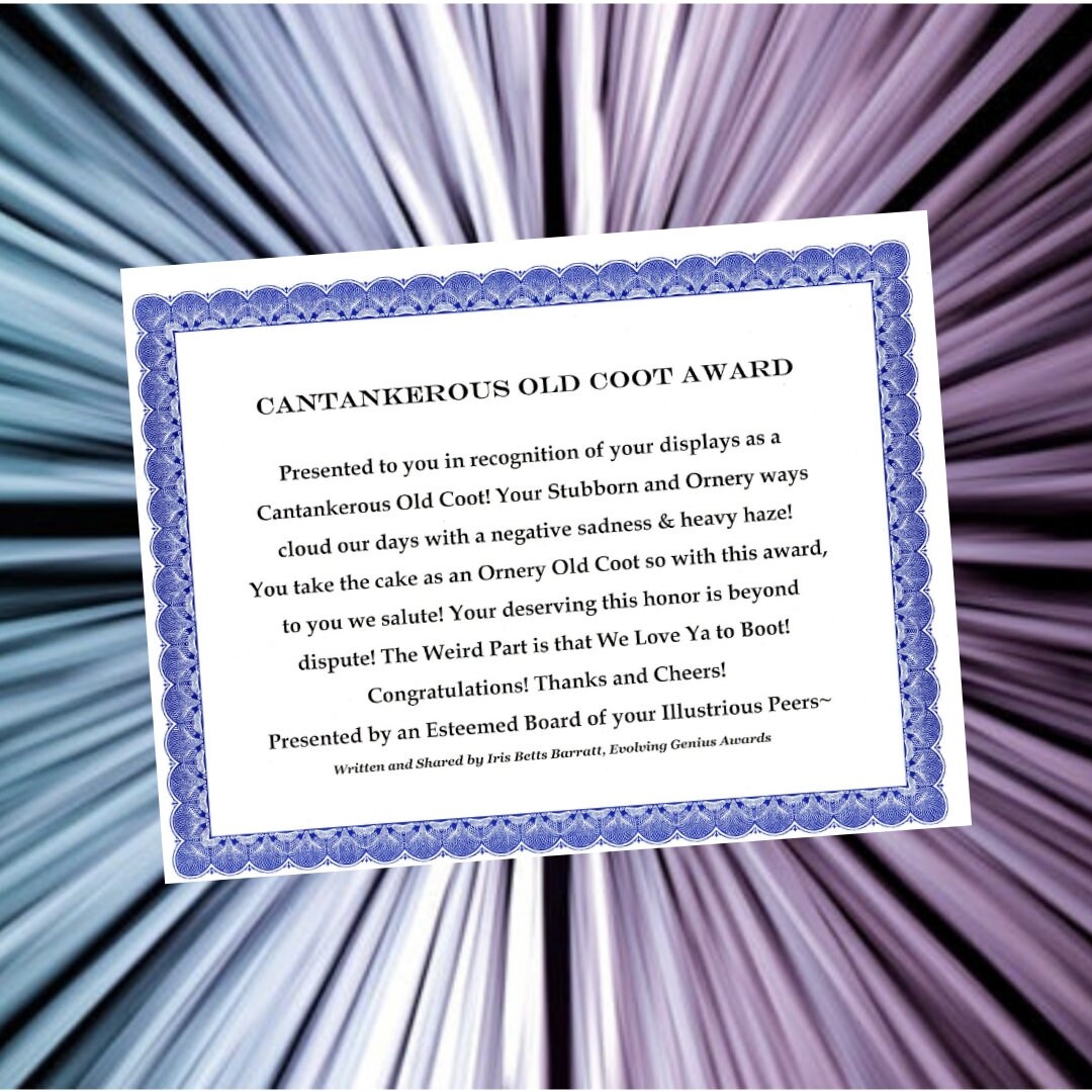 Cantankerous Old Coot Award, Gag Gifts, Prank Gifts, Joke Gifts for Men ...